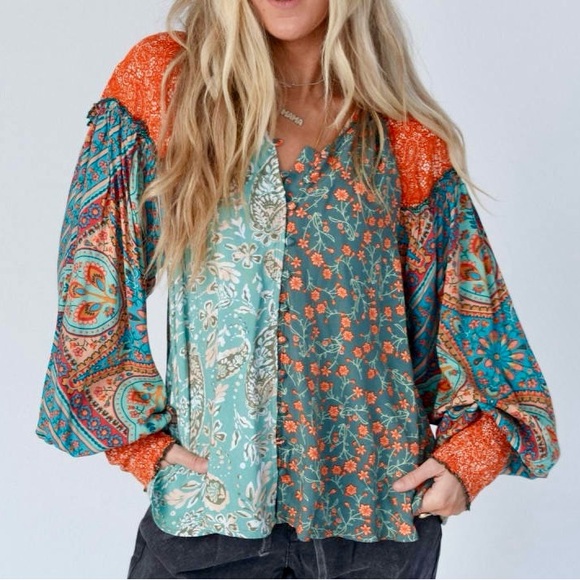 Oli & Hali | Tops | Oli Hali Vibrant Patchwork Blouse Orange And Blue ...